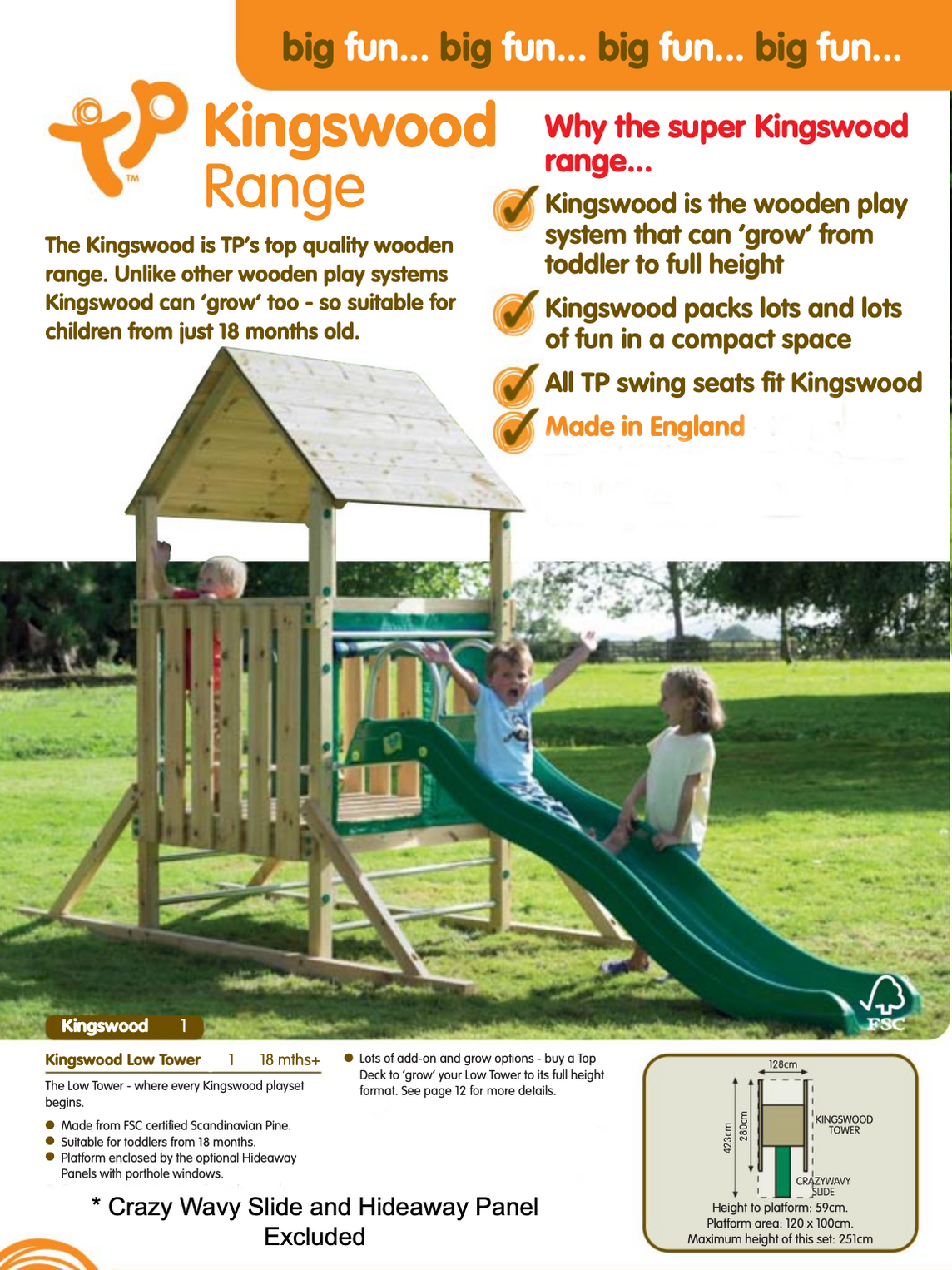 TP Kingswood Full Height Playground Double Swing Arm, Rapide Slide and ...